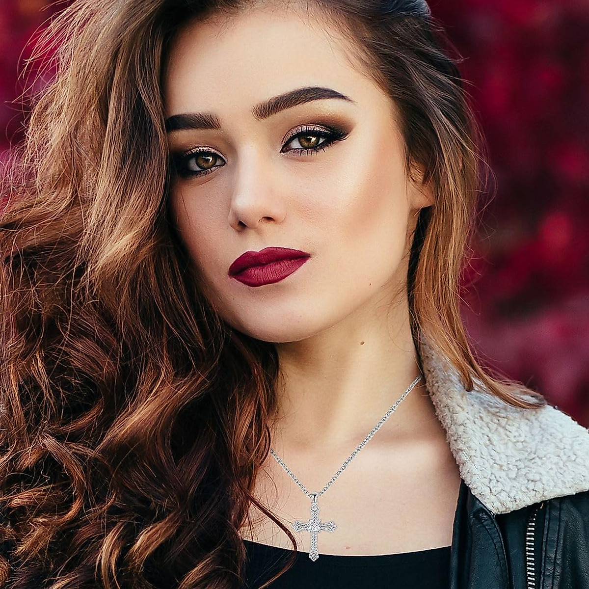 Shop LC Cross Necklace for Women White Cubic Zirconia Pendant Platinum Plated Christian Jewelry Faith Religious Stainless Steel Size 20" Birthday Gifts for Women