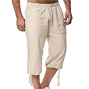 Mens Shorts Elastic Waistband Linen Shorts Men 2023 Stylish Causal Drawstring Elastic Waist Solid Shorts with Pockets 11" Inseam Summer Clothes Mens Shorts 5 Inch Inseam Khaki XL