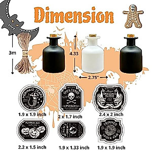 Halloween Decorations Indoor - Halloween Tiered Tray Decor - 3 pcs Glass Potion Bottles with 6pcs Stickers - Black and White Apothecary Bottles - Halloween Decorations for Party Home Table Kitchen