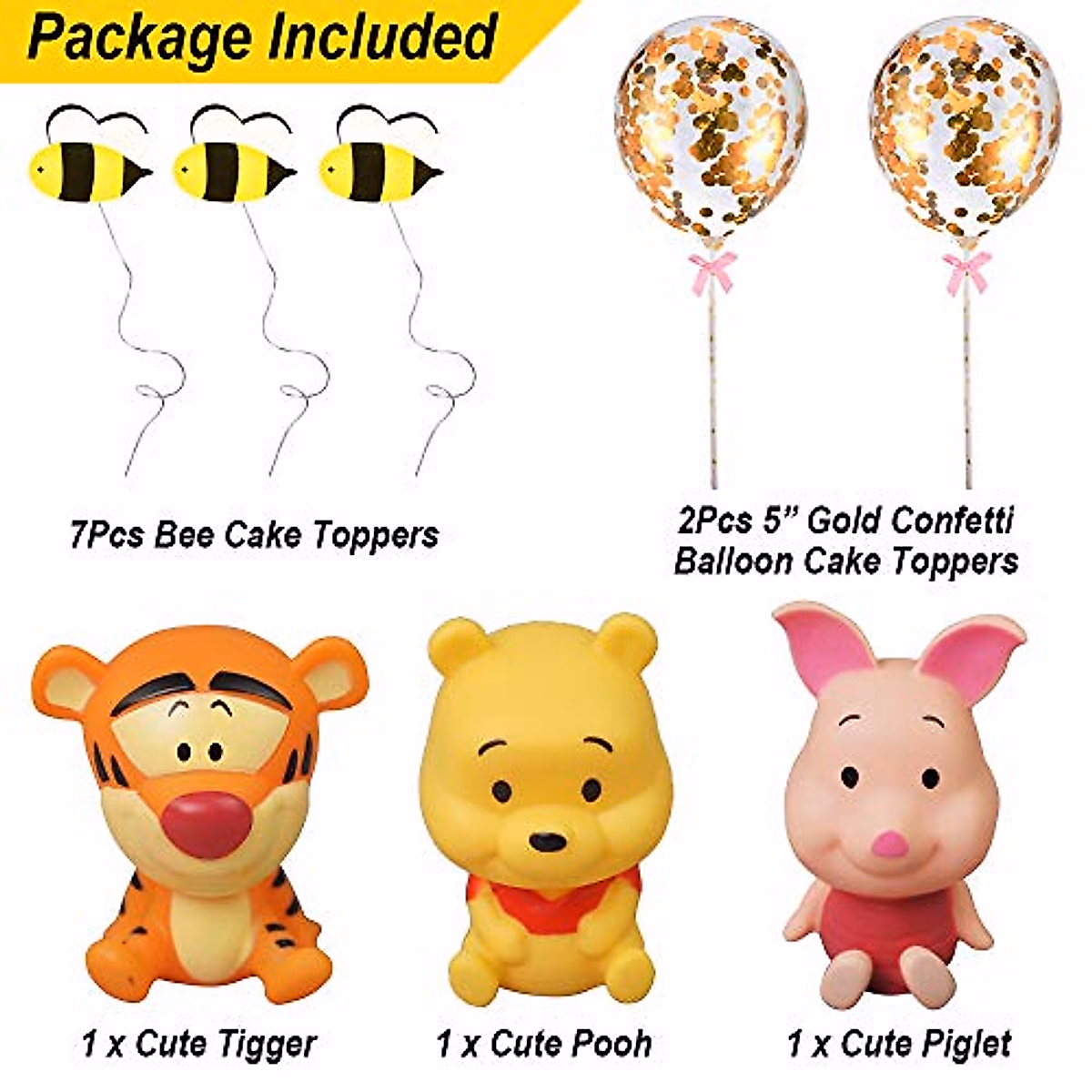 Winnie The Pooh Party Cake Topper, Pooh Bear Cake Topper for Birthday Baby Shower Party Cake Decorations