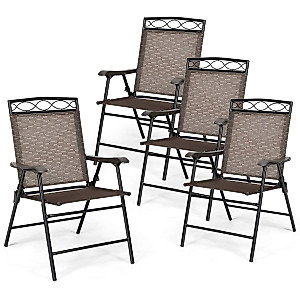 Giantex Set of 4 Patio Folding dining chairs for Camping, Beach, Backyard, Deck Portable w/Armrest and Metal Frame, 4-Pack (Brown)