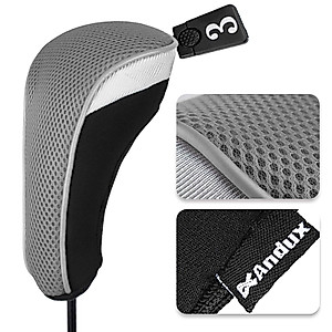 Andux 5pcs/Set Golf 460cc Driver Fairway Wood Club Head Covers Long Neck Grey