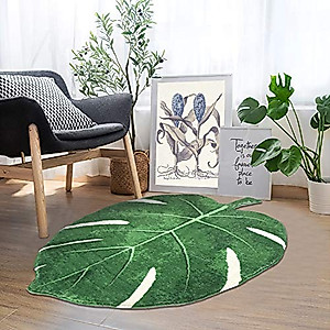 HAOCOO Area Rugs 3’x3.7’ Green Leaves Faux Wool Bath Mat Non-Slip Door Carpet Soft Luxury Microfiber Machine Washable Floor Bathroom Rug for Doormats Tub Shower (3’x3.7’, Leaves)