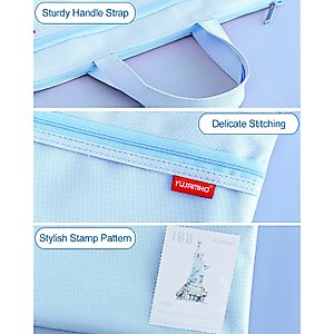 Pendancy Mesh Zipper Pouch 11x13.7 in, Large Double Pocket Waterproof File Bag with Handle, A4 Size Foldable Document Storage for Puzzle Project/Cross Stitch/Travel/Office（Blue）