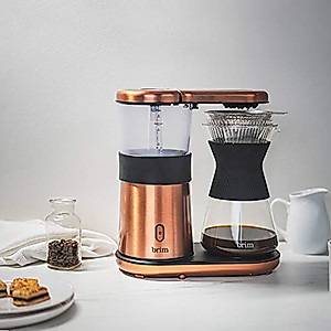 brim 8 Cup Pour Over Coffee Maker, Simply Make Rich, Full-Bodied Coffee Every Time, Set Includes Glass Carafe, SCA Measuring Scoop, Silicone Sleeve, and Healthy-Eco Reusable Filter, Satin Copper