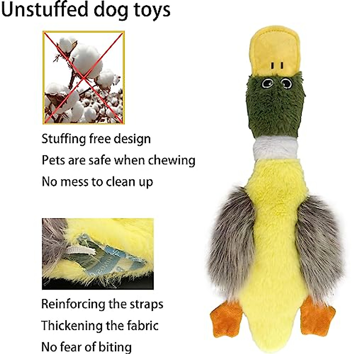 AIMETING No Stuffing Toys 3 Pack, Squeaky Dog Toys for Large Dogs, Plush Toys for Aggressive Chewers, Indestructible Crinkle Paper Duck Dog Toy, Puppy Chew Toys for Teething (Soft Plush)