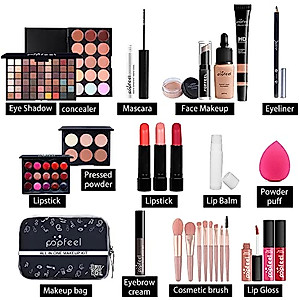 KARUIZI Makeup Kit All-in-one Makeup Gift Set for Women Full Kit, Eyeshadow Palette, Lip Gloss Set, Lipstick, Blush, Foundation, Concealer, Mascara, Eyebrow Pencil,Include Brush Set (KIT019)