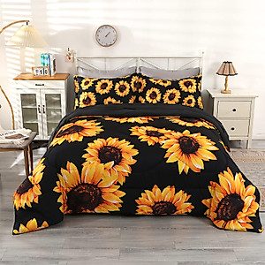 Wowelife Sunflower Bedding Set Sunflower Full Size Comforter Sets, 5 Piece Floral Bag in a Bag, Premium Sunflower Single Bed Set for Girls with Comforter, Flat Sheet, Fitted Sheet and 2 Pillowcases