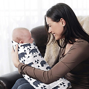 HGHG Cute Organic Cotton Muslin Swaddle Blankets Premium Receiving Blanket for Boys & Girls 47" x 47" Baby Bear Blanket