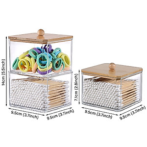 WACAR 2Pack Qtip Holder, Apothecary Jars with Lids, Acrylic Cotton Swab Holder Cotton Pad Holder Dispenser Apothecary Jars for Cotton Ball, Cotton Pads, Floss for Bathroom Salle de Bain