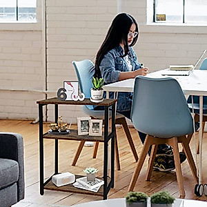 ECOMEX 3-Tier End Tables,Side Table with Storage Shelf for Living Room, Small Bedside Table for Bedroom,Rustic Brown 2Pcs