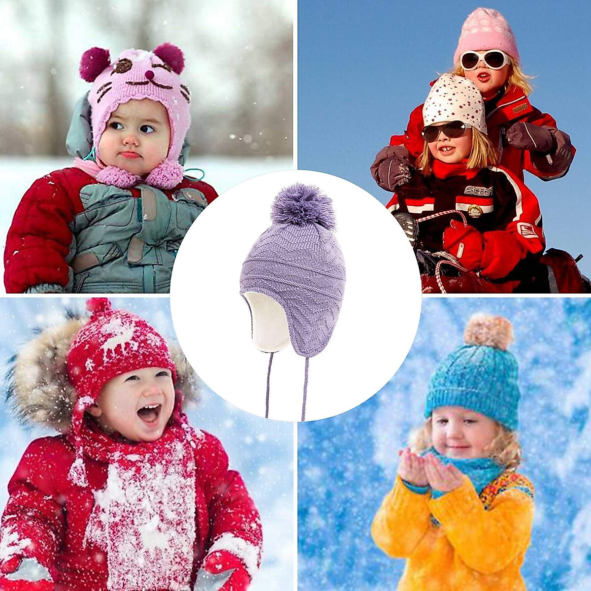 Kids Winter Beanie Hat Mittens Set Warm Fleece Hat Baby Toddler Knitted Hat & Gloves for Boys, Girls