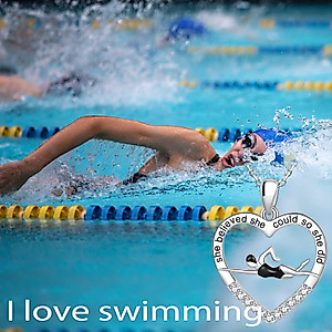 JXJL Swimming Pendant Necklace for Swimmer Athletes S925 Sterling Silver Inspirational Gift Jewelry for Swimming Lovers Woman
