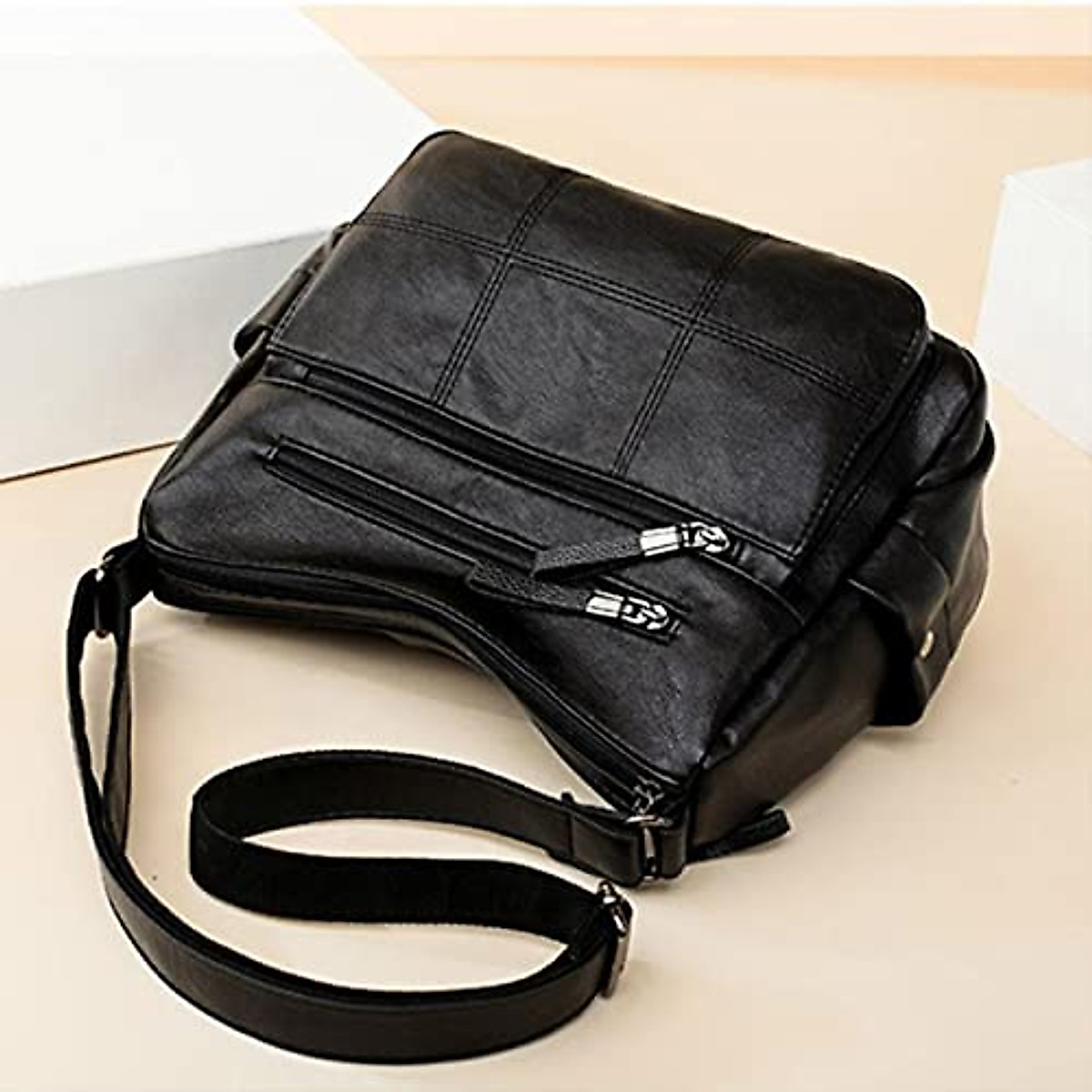 Cross Body Bag - Fashion Soft PU Leather Handbags with Multi Pockets - Large Capacity Shoulder Bags Tote Purses, Black