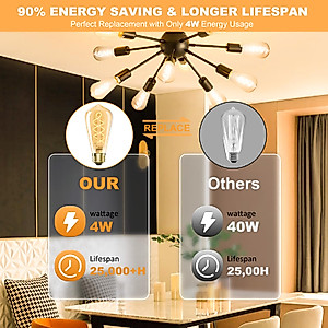 Owilukie E26 LED Bulb 4W Equivalent E26 Bulb 40 watt,Vintage Edison Bulbs,Warm White 2200K Amber E26 Edison Bulb dimmable, ST21/ST64 LED Light Bulb,AC120V,300lm,CR90+,Clear Glass,Pack of 4