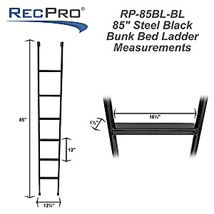 RecPro RV Bunk Ladder 85" | Black | Mounting Brackets Included | Aluminum | Made in USA