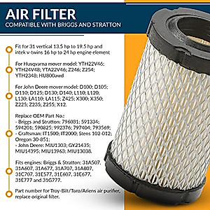 RARELEMON 796031 Air Filter Tune Up Kit, Compatible with Briggs and Stratton 591334 492932 696854; John Deere D100 D110 D125 D130; Husqvarna YTH22V46 YTH24V48 YTA22V46; Lawn Mower Oil Filter