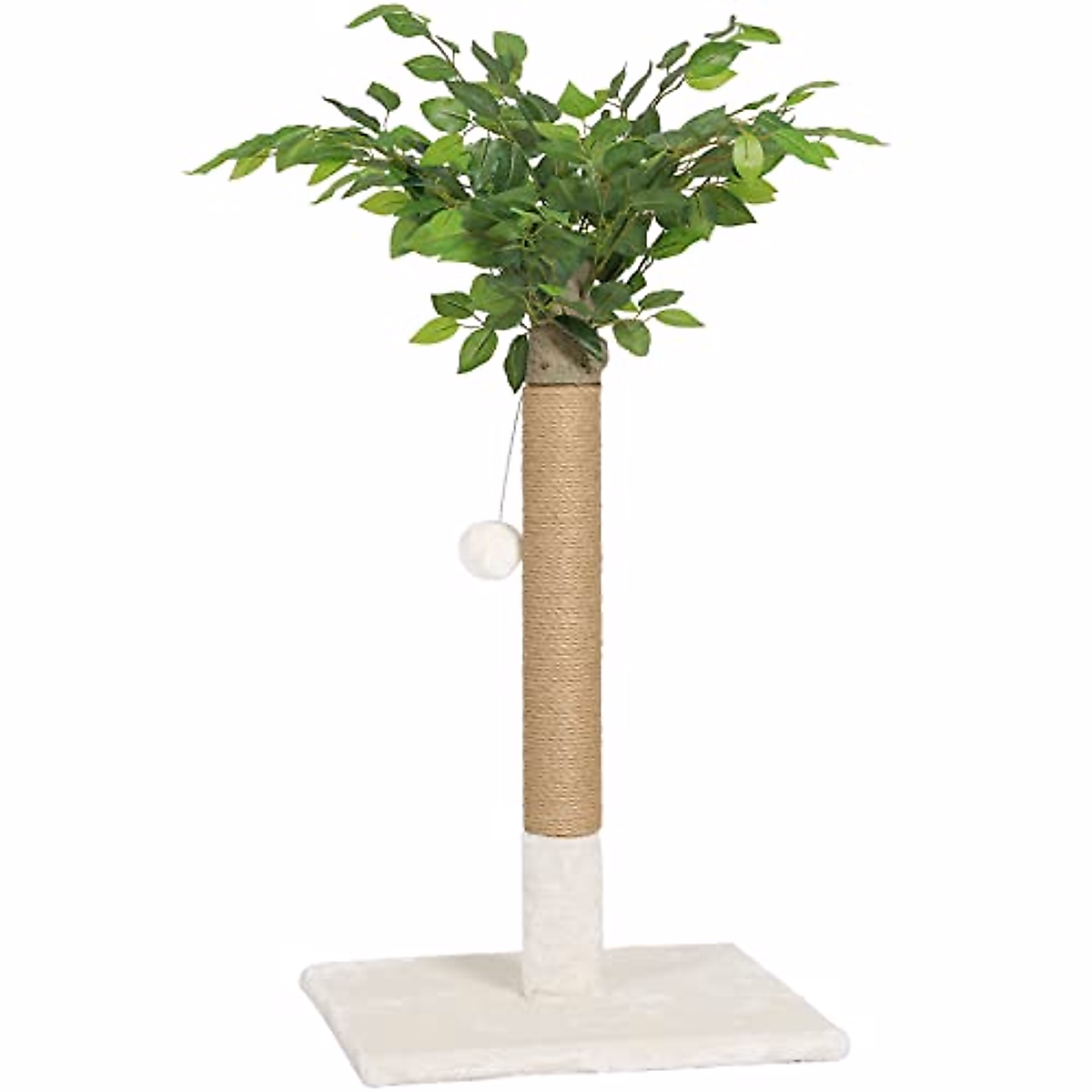 MSmask Cat Scratching Post, Natural Jute Sisal Scratch Pole, Cat Scratch Post with Artificial Banyan Leaves for Indoor Cats, Cat Scratcher & Home Decorating