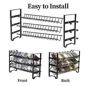 H-SPACE Spice Rack Organizer for Cabinets, 3 Tier Spice Rack Organizer, Removable Countertop Spice Rack, Freestanding Spice Jar Organizer for Kitchen Counter (Black)