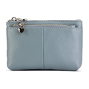ZOOEASS Coin Purse Women Genuine Leather Zip Mini Purse With Key Ring Triple Zipper Card Holder Wallet (Blue)