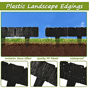 CYEAH Garden Edging Set of 20, 16 Ft Landscape Edging, Flower Bed Edging, DIY Plastic Fencing, Mitation Stone Effect Garden Borders for Lawn, Walkway