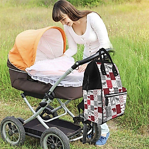 Vintage Happy Camper Red Bear Moose Lumberjack Diaper Bag Backpack Waterproof Multi-Function Baby Changing Bags Maternity Nappy Bags Durable Large Capacity