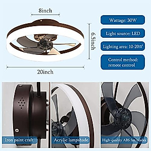 PIPRE 20'' Modern Low Profile Ceiling Fan with Light, Dimmable Low Profile Ceiling Fans with,Smart 3 Light Color Change and 6 Speeds - Black