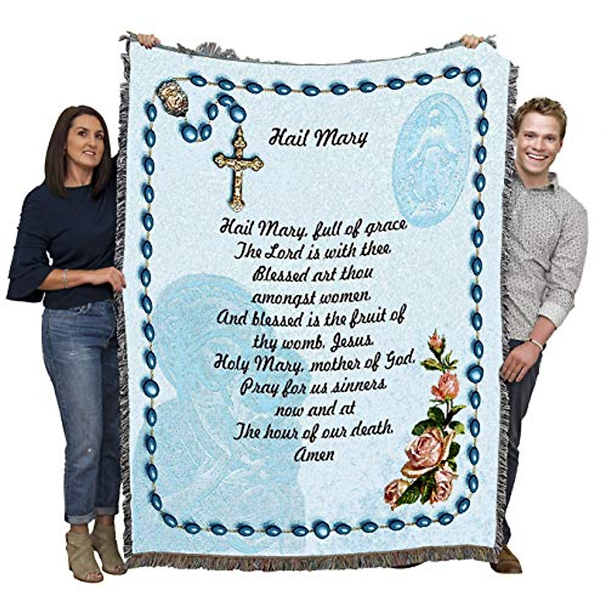 Pure Country Weavers Hail Mary Prayer with Rosary Beads Blanket - Religious Gift Tapestry Throw Woven from Cotton - Made in The USA (72x54)