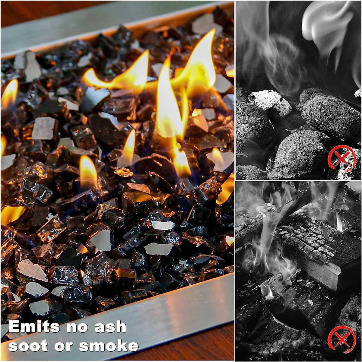 Hisencn Fire Glass 1/2 Inch - Onyx Black Reflective Tempered Fire Glass Rocks for Fire Pit, Outdoors and Indoors Natural or Propane Fireplaces, Fire Bowls Landscape Decoration, 10 Pounds