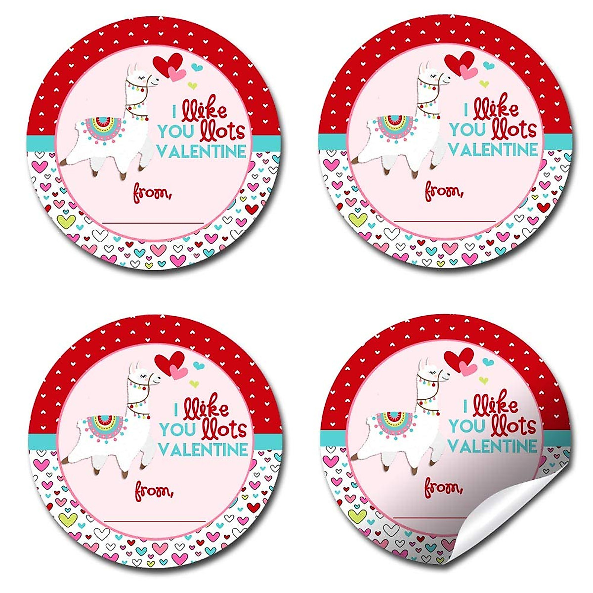 Like You Lots Llama-Themed Valentine Party Favor Sticker Labels, 40 2" Party Circle Stickers by AmandaCreation, Great for Classroom Valentines, Envelope Seals, Gifts & Treats