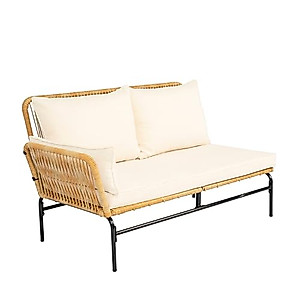 ojhnbvv 3 Pieces Outdoor Patio Wicker Furniture Sets Table and Chairs,L-Shaped Wicker Sectional Sofa with Glass Coffee Table/Detachable Cushion,for Backyard, Porch,Garden