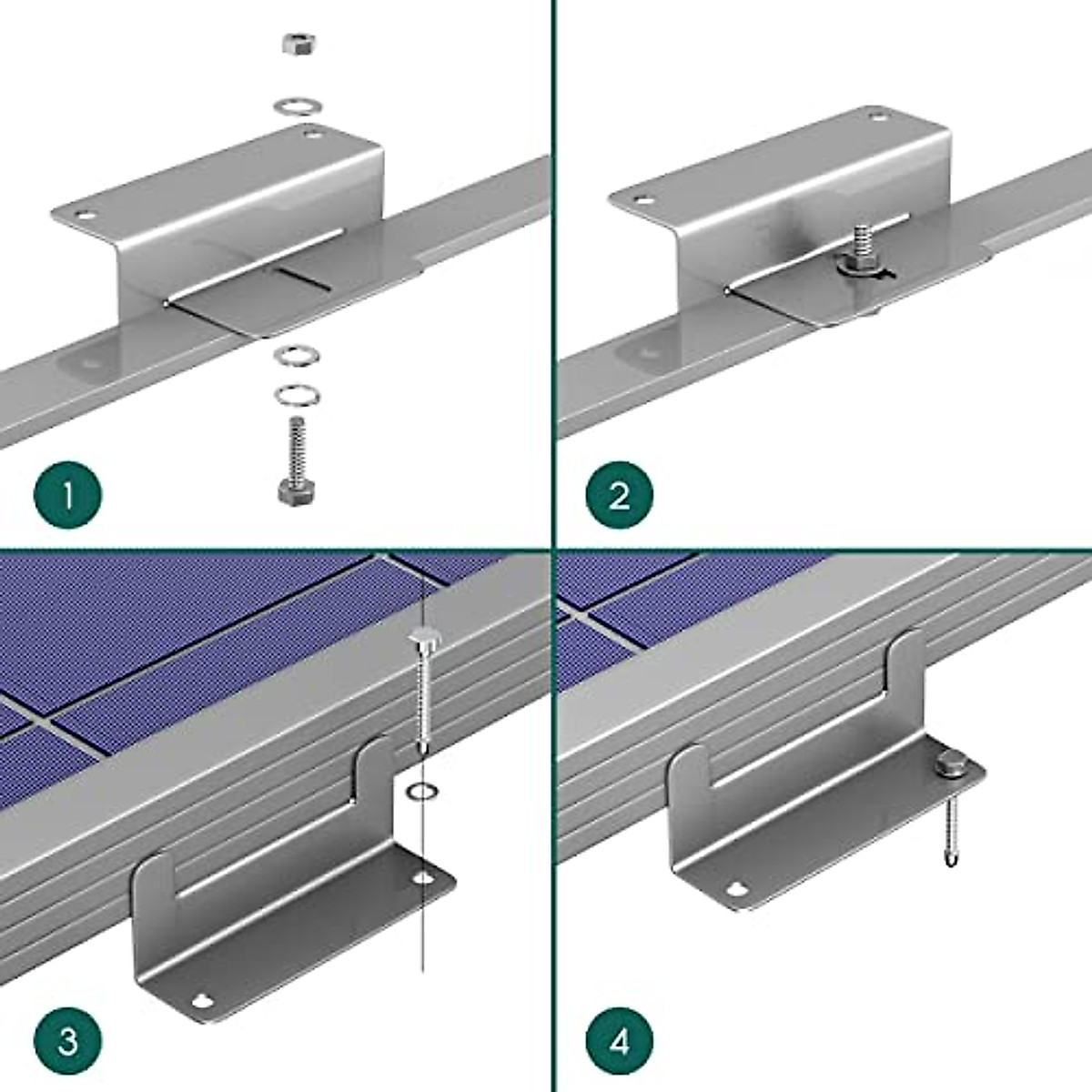 Houseables Solar Panel Mounting Brackets, Roof Panels Z Bracket, 2.5” x 1.5” x 3.9”, 4 Sets (16 Pc), Aluminum, Off Grid, Adjustable Mount Nuts & Bolts, Boat Accessories, Wind Generators, RVs, Trailers