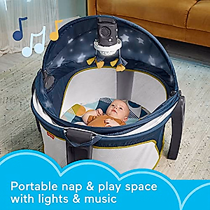 Fisher-Price Portable Baby Bassinet And Play Space Deluxe On-The-Go Projection Dome With Lights Music And Canopy, Cool Hues