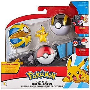 Pokemon Clip 'N' Go Poké Ball Belt Set, Wave 5 Ultra, Quick Ball, and 2-Inch Pikachu - Feat. Detailed Figure, a Clip ‘N’ Go Belt, 2 Clip ‘N’ Go Poké Balls- Perfect for Any Trainer!