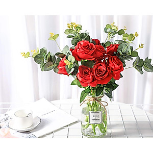 Luyue 10PCS Artificial Roses Flower Silk Rose with Stem Realistic Artificial Long Stem Red Rose Valentine's Day Fake Roses Bouquet for Wedding Home Decoration