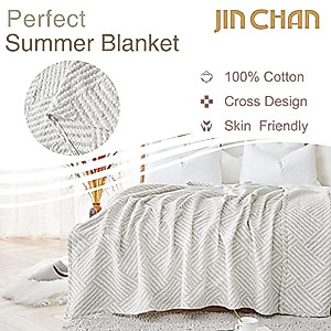 jinchan Grey Throw Blanket Boho Throw Blanket for Couch Cozy Blanket Cotton Bed Throw 3 Layer Spring Throw Blanket Coverlet Geometric Quilt Soft Blanket Baby Kid Gift 50x60 Inch