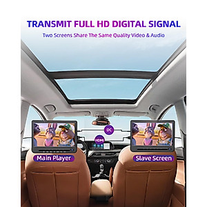 10.5" Portable DVD Player for Car with HDMI Input 1080P, DESOBRY Car DVD Player Dual Screen with Full HD Transmission,5-Hour Rechargeable Battery, Supports USB Input,Last Memory (1 Player + 1 Monitor)