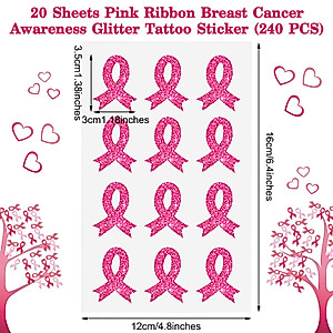 Jutom Breast Cancer Awareness Temporary Tattoos, 20 Sheets, Dark Pink, Waterproof, Sufficient Quantities