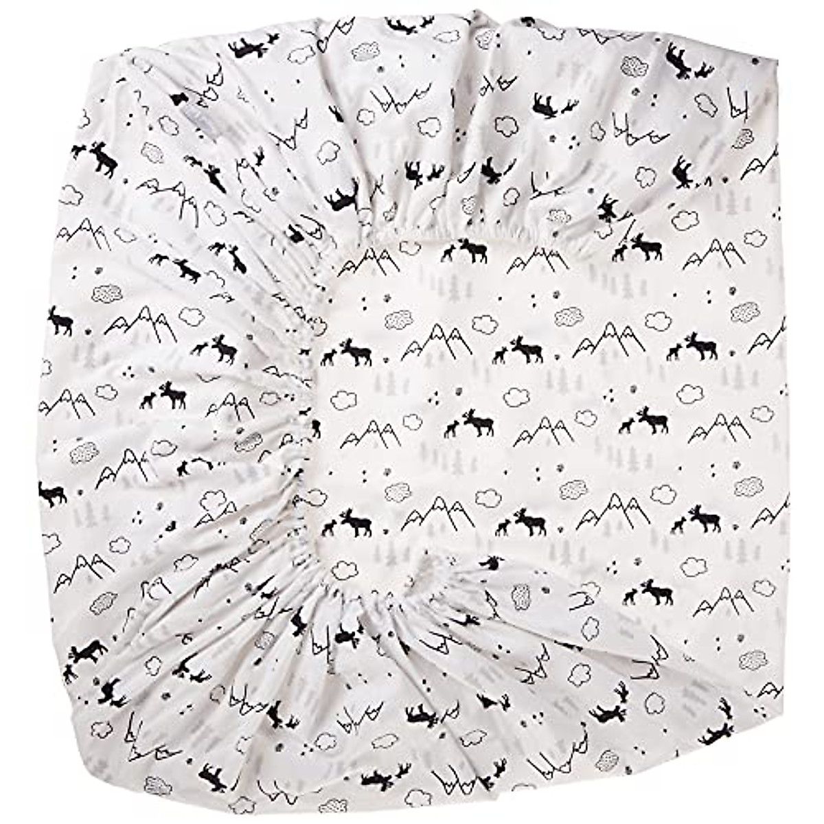 Lumberjack Moose Deluxe Flannel Fitted Crib Sheet-Moose and Mountain Print, Cotton Flannel, Black, Gray, White, Fully Elasticized, 10 in Deep Pockets, Fits Standard Crib Mattress 28 in x 52 in