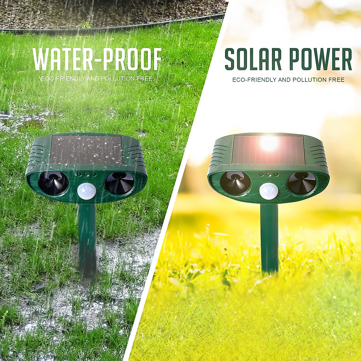 Ultrasonic Animal Repeller, 2 Pack Solar Powered Animal Repellent, Waterproof Animal Deterrent Devices Outdoor Repels Cat, Dog, Fox, Derrent, Rat, etc