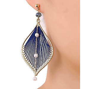 Earrings for Women Colorful Layered Leaf Earrings Bohemian Dangle Drop Tassel Silver Earrings Women Gifts leaf layered silver earrings Black Pearl