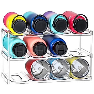 3 Tier Stackable Water Bottle Organizer Holder for Cabinet - for Stanley 40 oz & Others' Large Cup, Tumbler Organization - Clear Wine Rack, Home Kitchen Countertop Fridge Pantry Shelf Storage, Hold 12