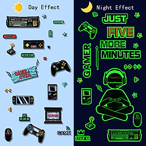 Glow in The Dark Game Wall Decal Video Game Room Decor Gaming Decals for Boys Room Wall Stickers for Kids Bedroom Sticker Home Playroom Decoration