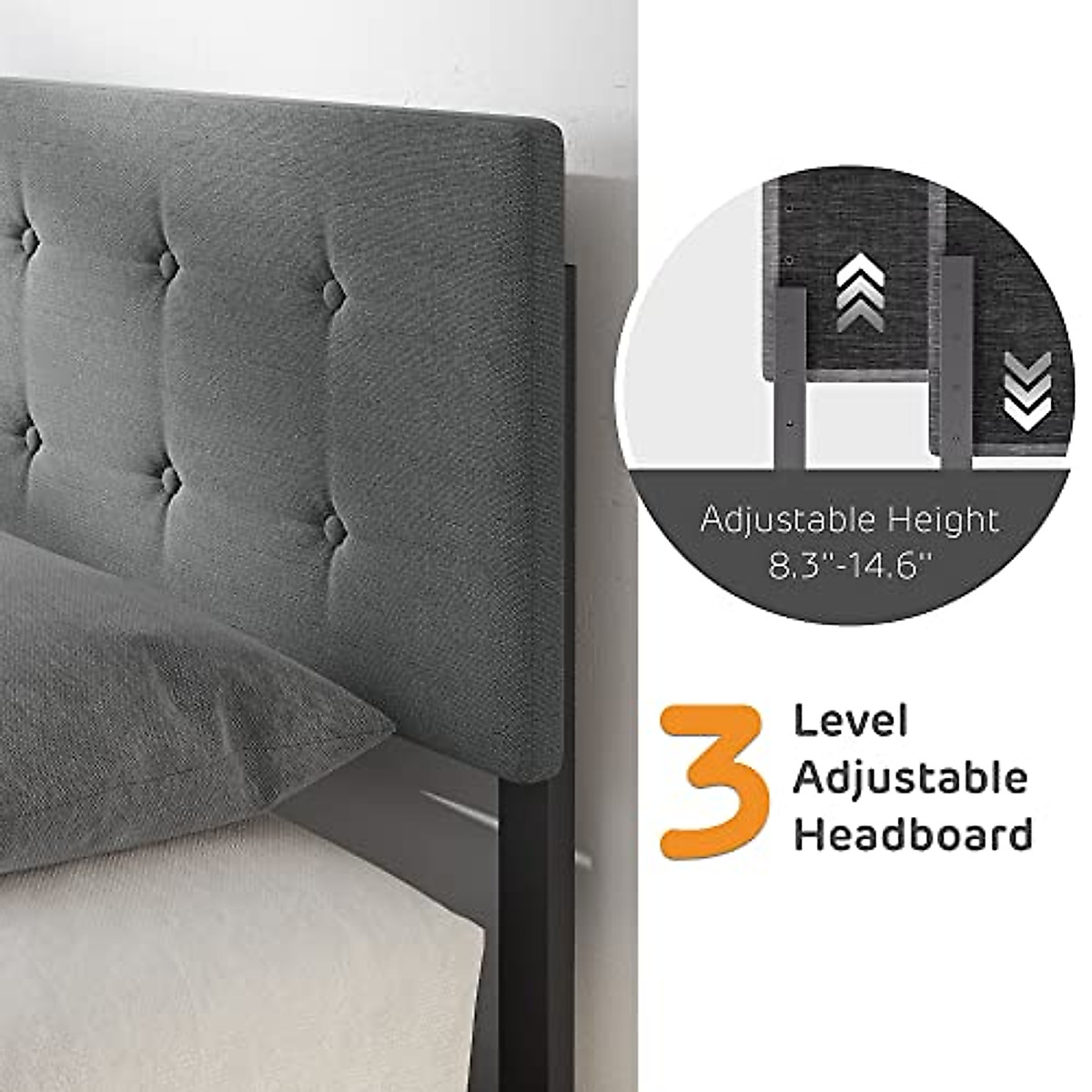 Amyove Full Size Bed Frame with 4 Storage Drawers,Grey Full Size Platform Bed Frame with Adjustable Headboard and Wooden Slats Support,No Box Spring Needed (Full)