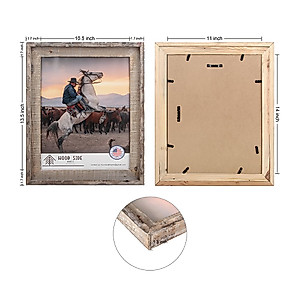 Rustic Barnwood Picture Frames 11x14 - Natural Reclaimed Wood Real Glass Wall Hanging - Handcrafted Vintage Distressed, 1 3/4" Frame Width