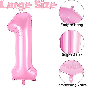 40 Inch Pink Number 1 Balloon, Light Pink Number Balloons Set 0-9, Large Baby Pink 1 Balloon Numbers, Pastel Pink Foil Digital 1 Balloons Helium for Girls Baby Shower 1st Birthday Party Decorations