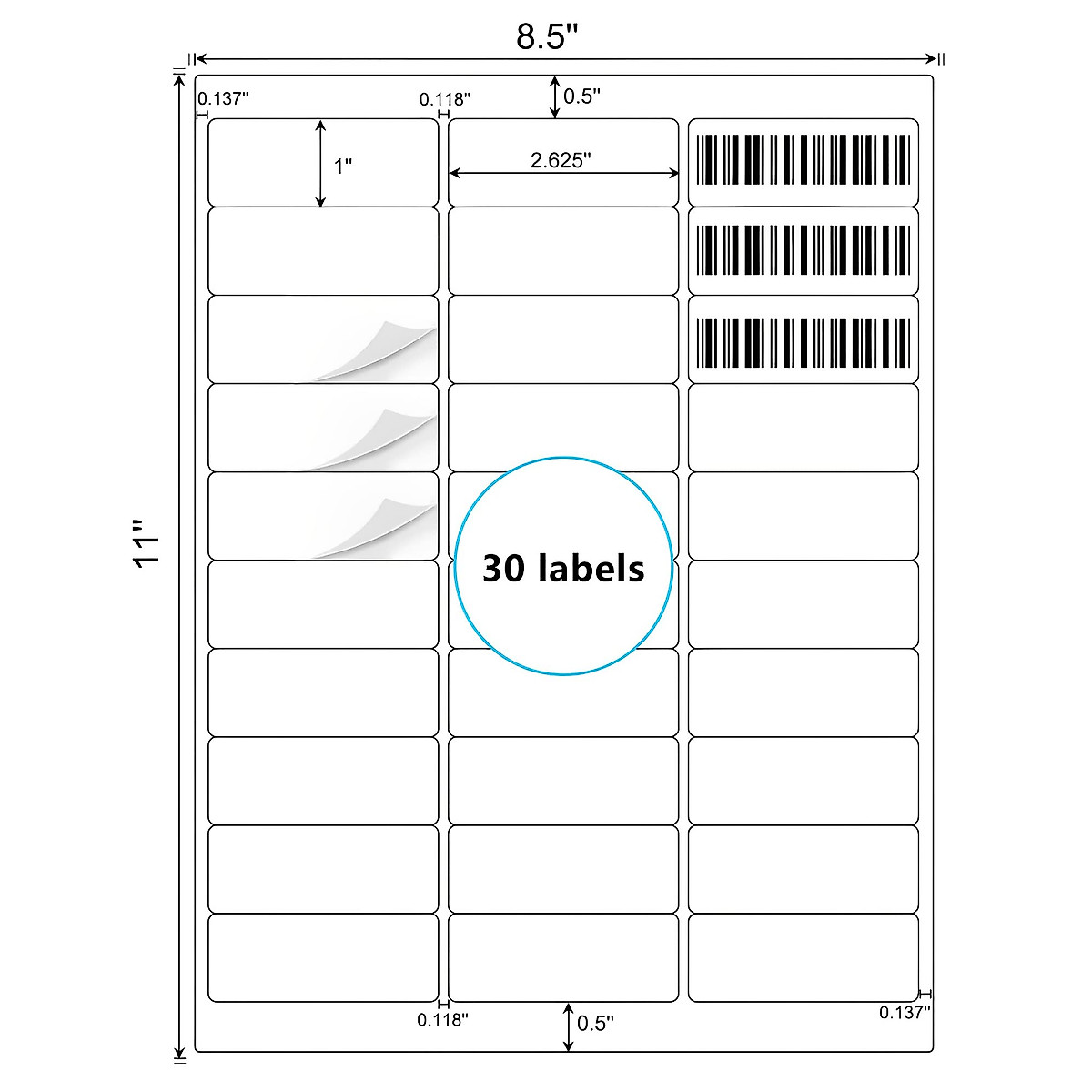 Rhyqabo 1" X 2-5/8" Address Labels Sticker,900 Labels Mailing Labels,for Laser and Inkjet Printers,Return Address Labels 8.5" × 11" White 30 Sheet,Strong Adhesive