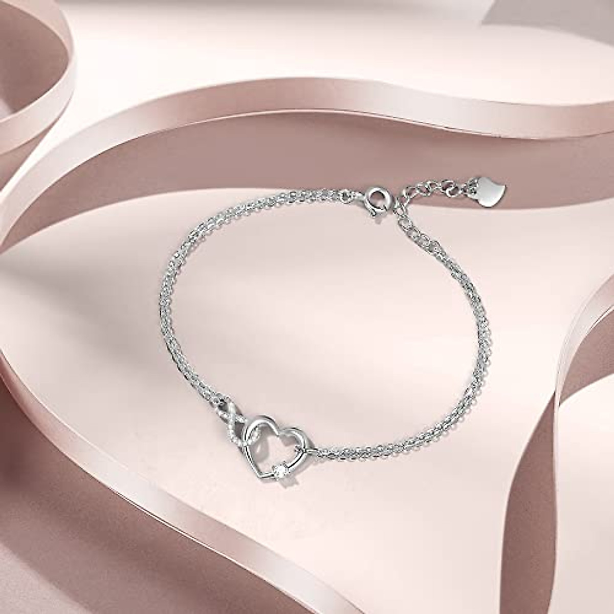 immobird Infinity Love Heart Bracelets for Women 925 Sterling Silver Adjustable Bracelets Cute Charm Bracelets Gifts for Mom Wife Lover