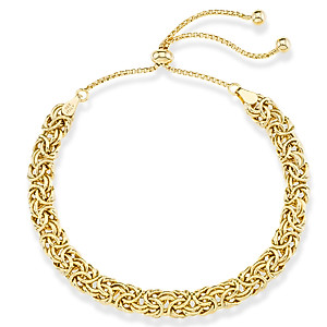 Miabella Italian 925 Sterling Silver Byzantine Bolo Bracelet for Women, Adjustable Bracelet Handmade in Italy (yellow-gold-plated-silver)