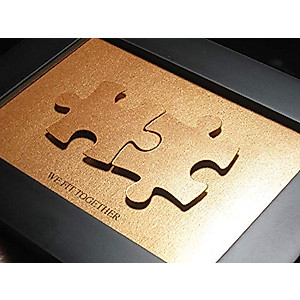 We fit together Puzzle Paper Cut Art - Gift for 8th Anniversary, Valentines Day Gift for him or her - DIY the Name and Date on Bronze Color Jigsaw